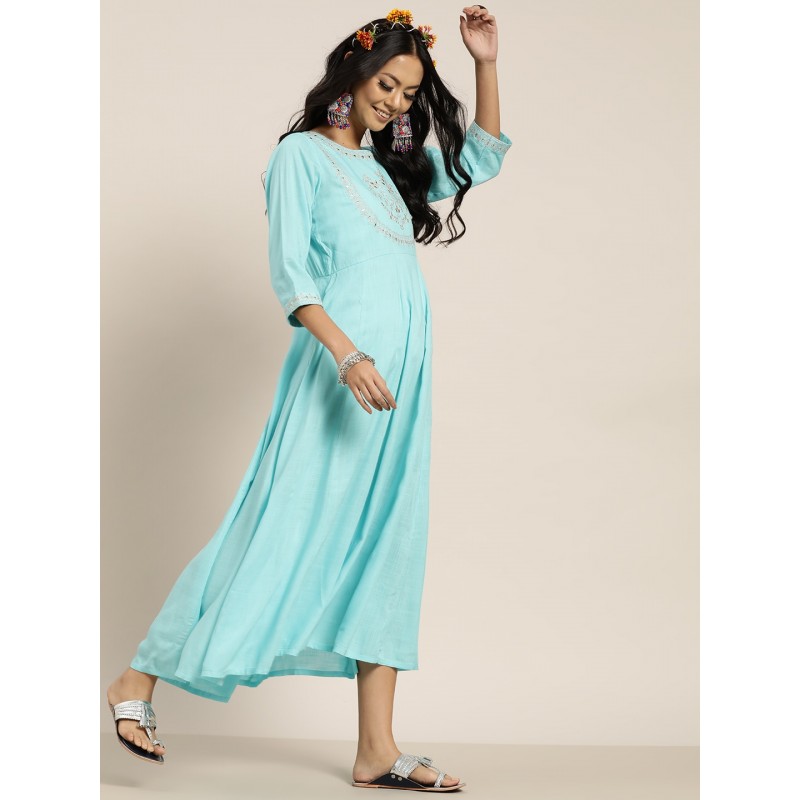 индийское бирюзовое платье с вышивкой купить доставка москва